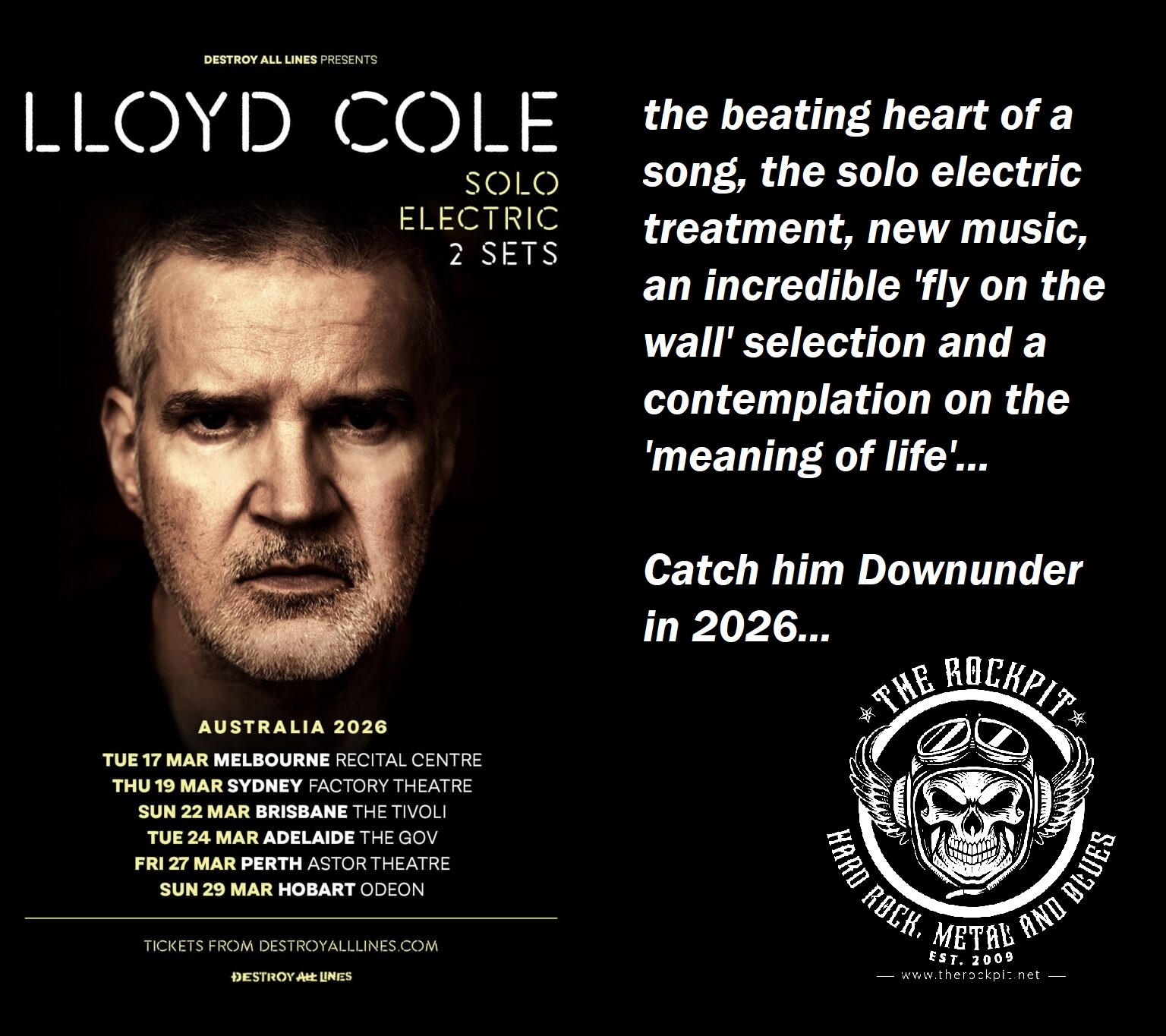 INTERVIEW: LLOYD COLE talks to Mark about the one man electric show ...